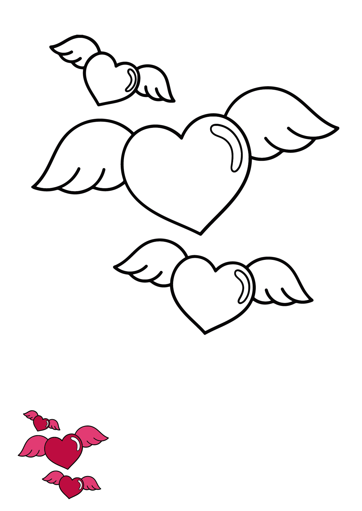 Hearts With Wings And Halo Coloring Pages