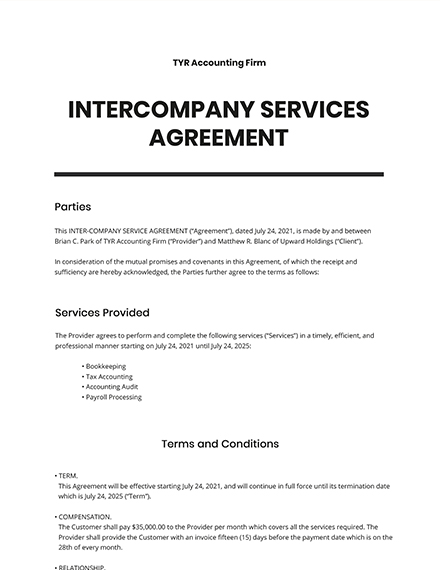 Inter Company Services Agreement Template Google Docs Word Apple 