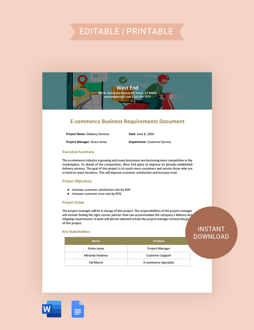 E commerce Business Requirements Document Template Download In Word 