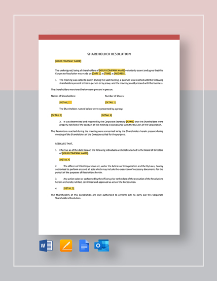 Free Shareholders Resolution Template