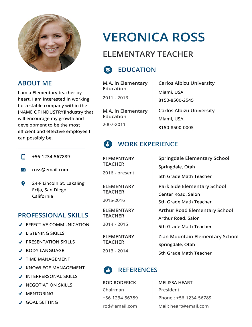 Elementary Teacher Resume - Illustrator, InDesign, Word, Apple Pages ...