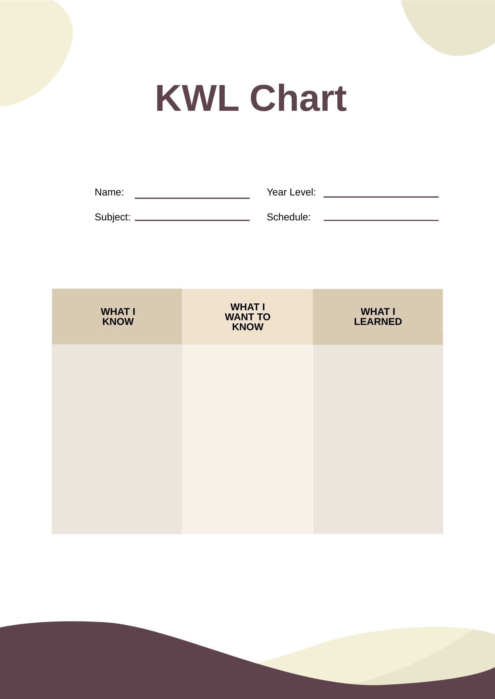 Free KWL Chart Template Download In PDF Template