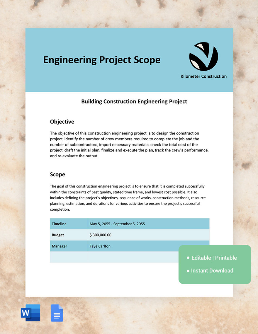 Construction Scope of Work Template - Download in Word, Google Docs ...