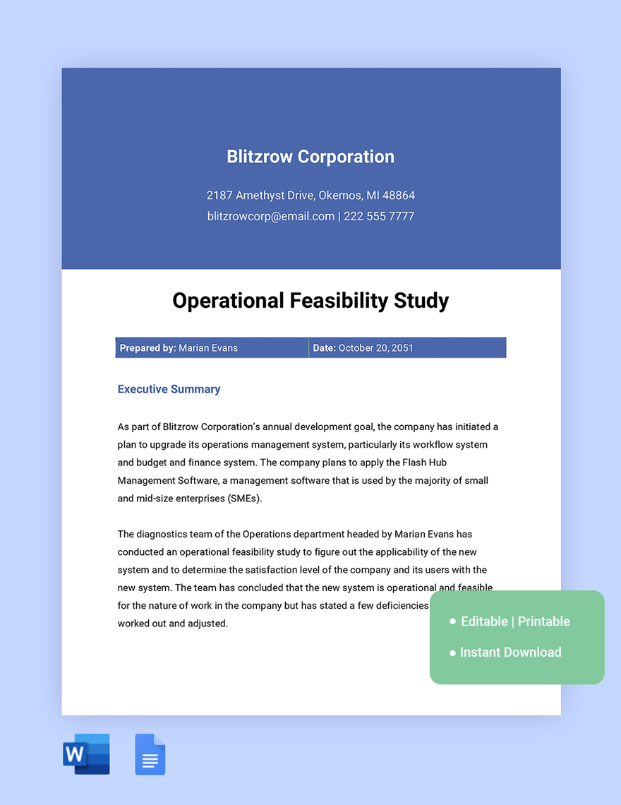 Free Operational Feasibility Study Template Download In Word Google 