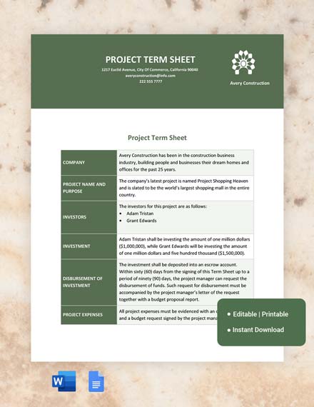 Commercial Loan Term Sheet Template - Download in Word, Google Docs ...
