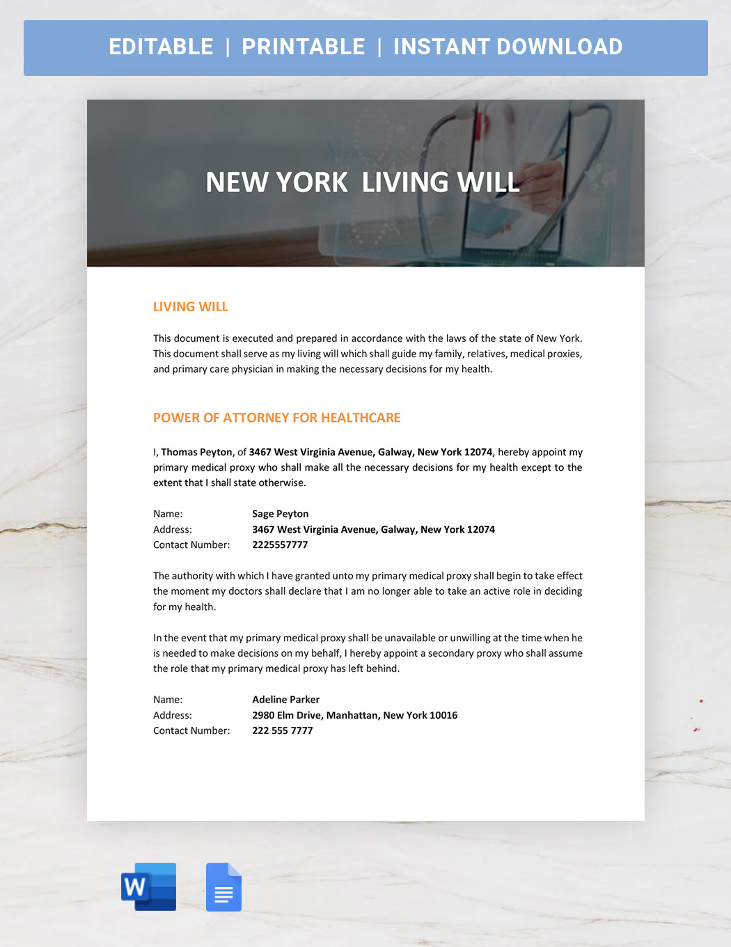 New York Living Will Template Google Docs Word Template
