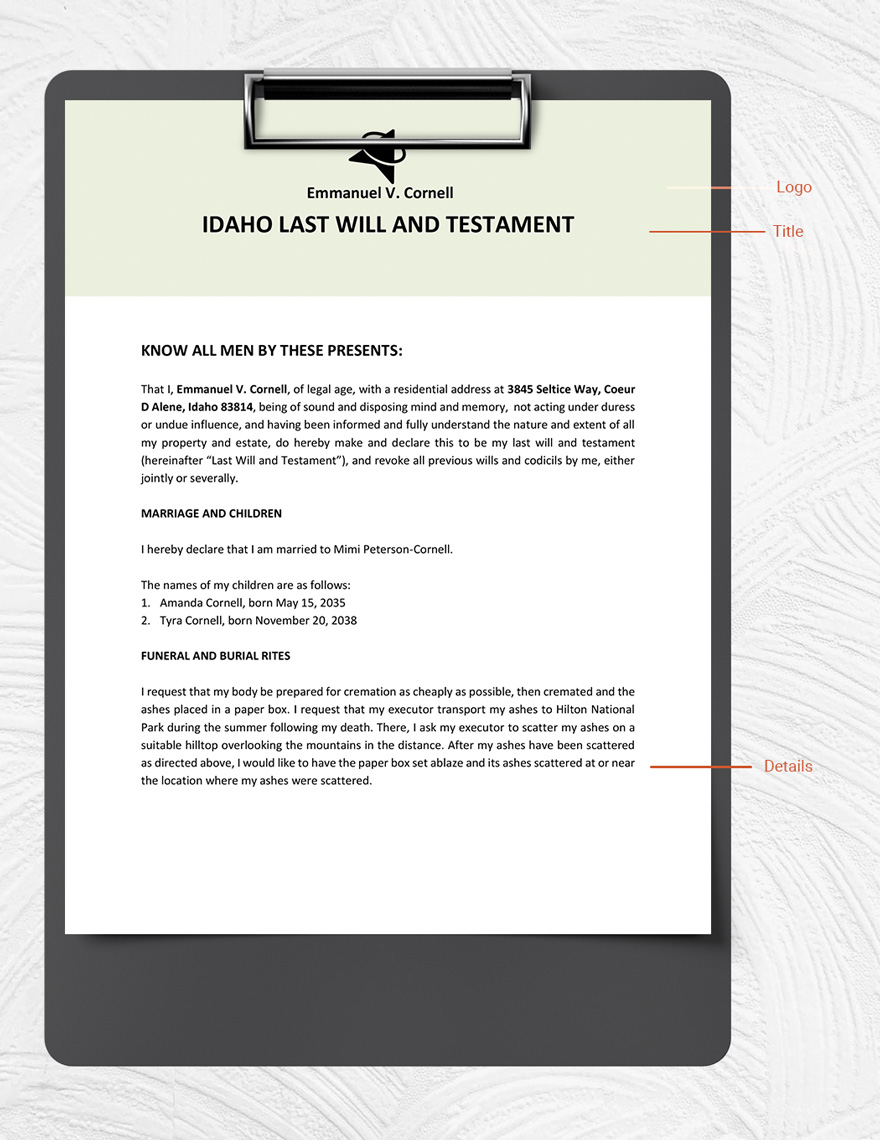 Idaho Last Will And Testament Template Download In Word Google Docs 