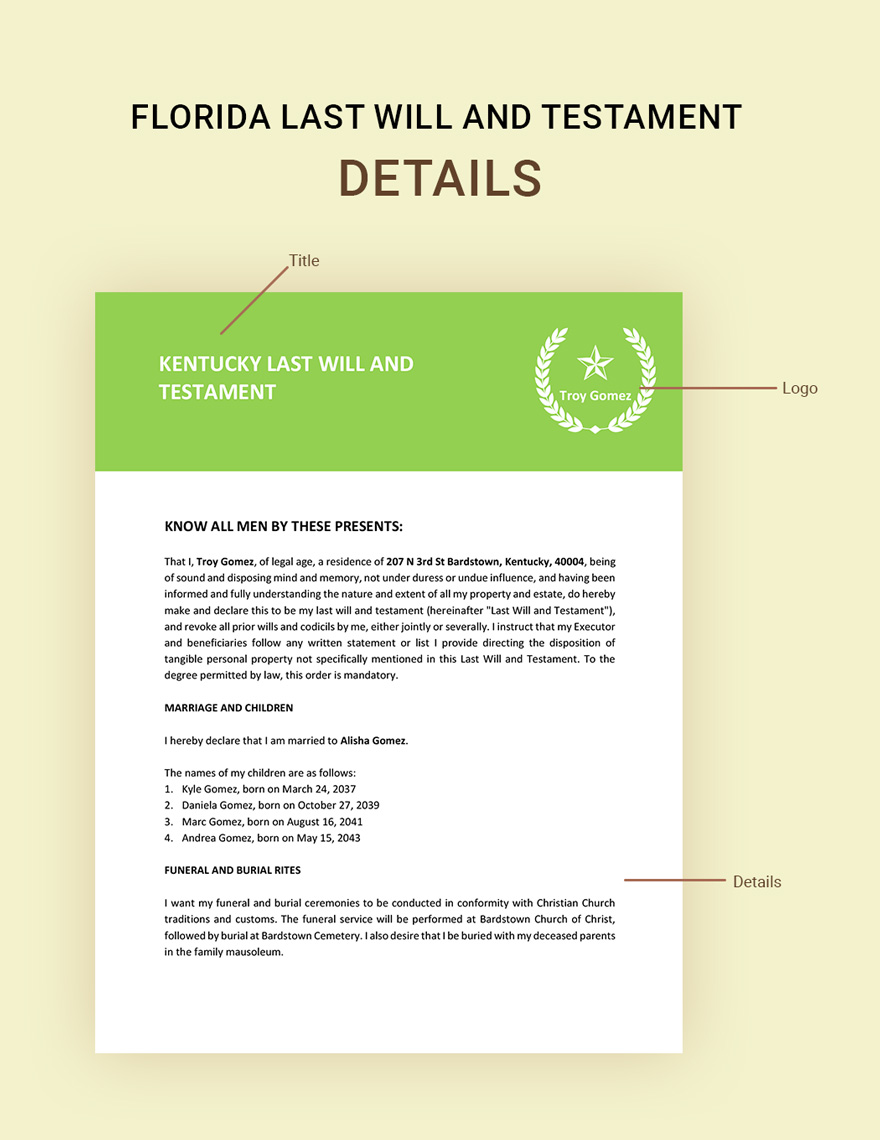 Kentucky Last Will And Testament Template Download In Word Google 
