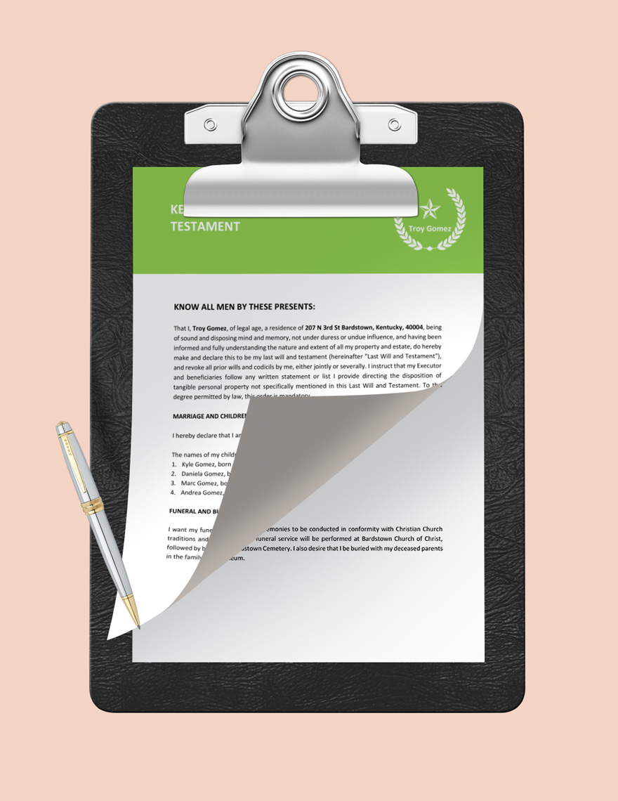 Kentucky Last Will And Testament Template Google Docs Word 