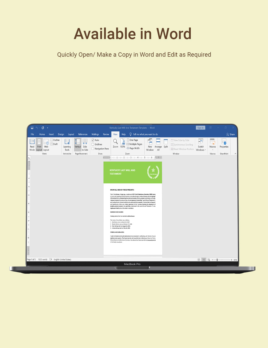 Kentucky Last Will And Testament Template Download In Word Google 