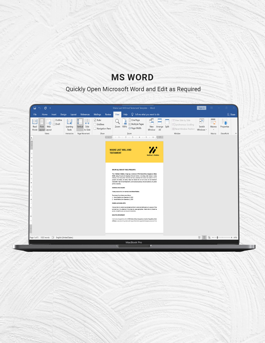 Maine Last Will And Testament Template Google Docs Word Template