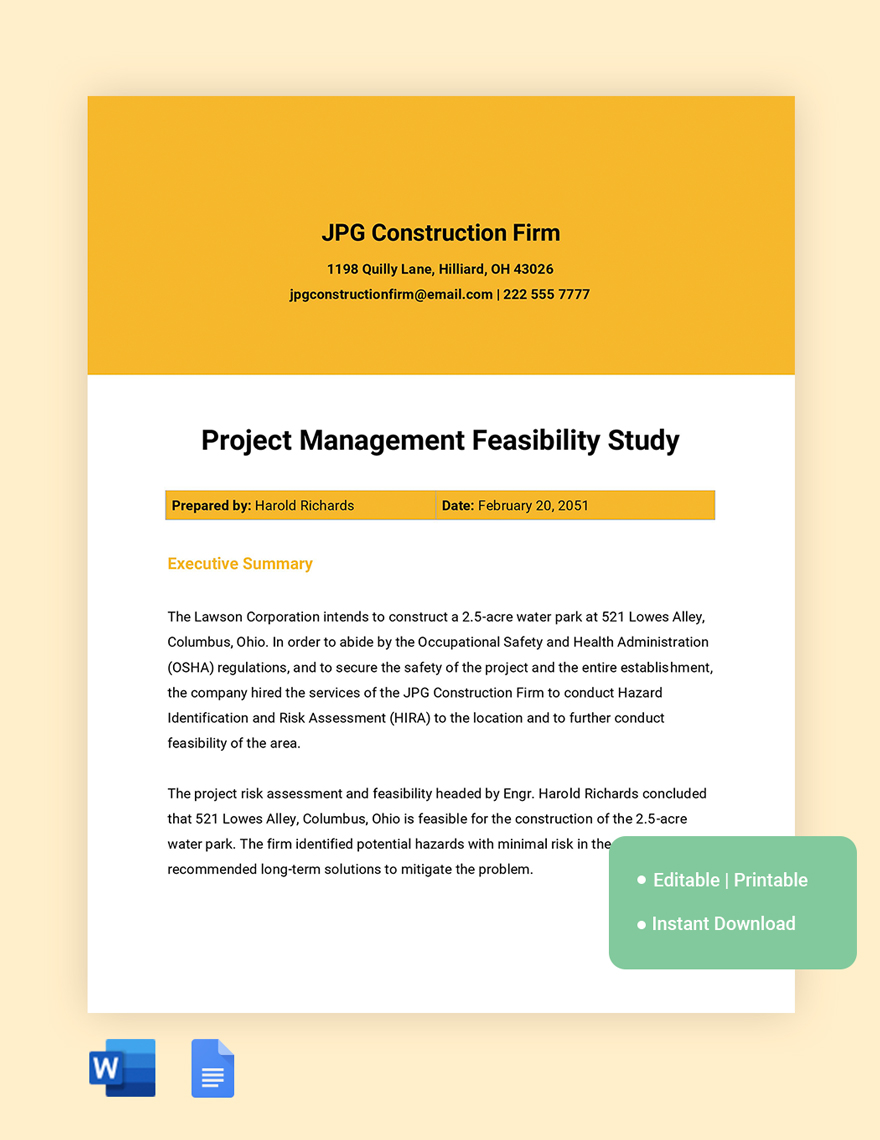 Project Management Feasibility Study Template Google Docs Word 