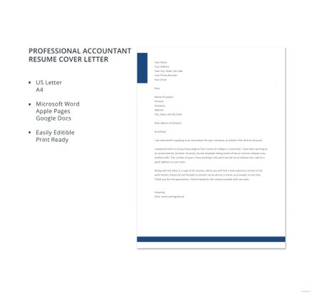 Free Experienced Accountant Resume Cover Letter Template | Free Templates