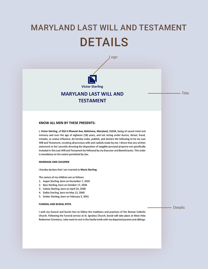 Maryland Last Will And Testament Template Download In Word Google 