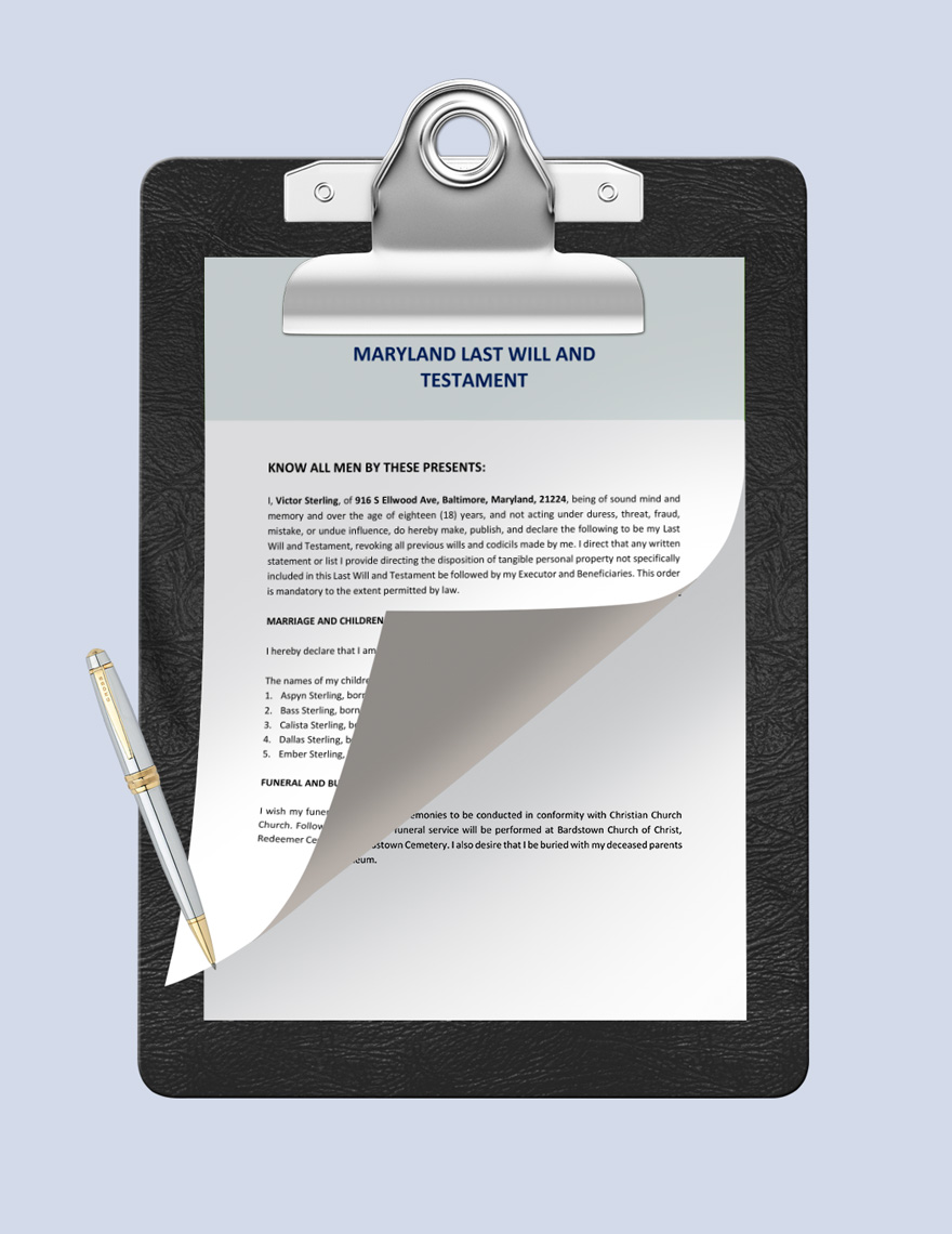 Maryland Last Will And Testament Template Google Docs Word 