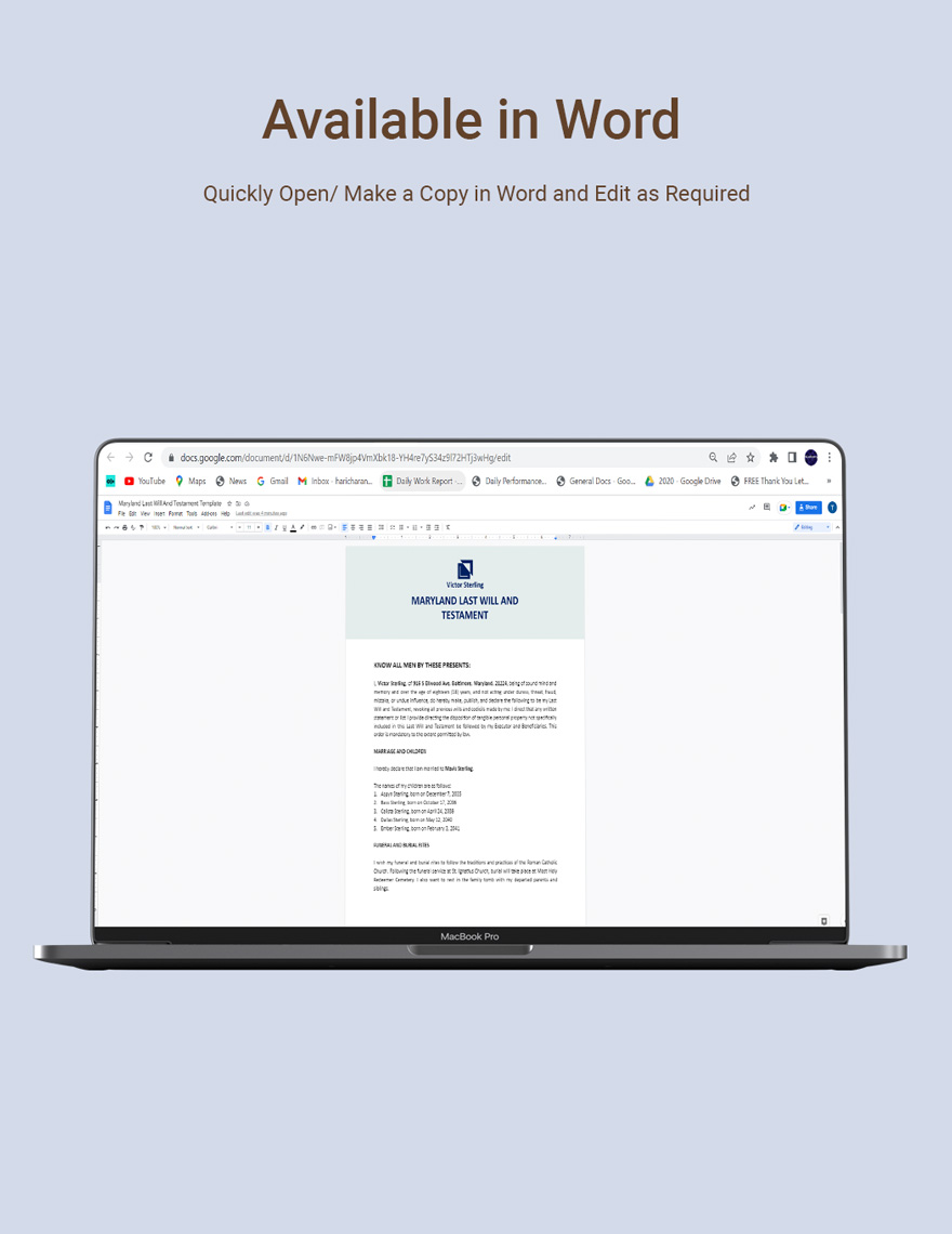Maryland Last Will And Testament Template Download In Word Google 