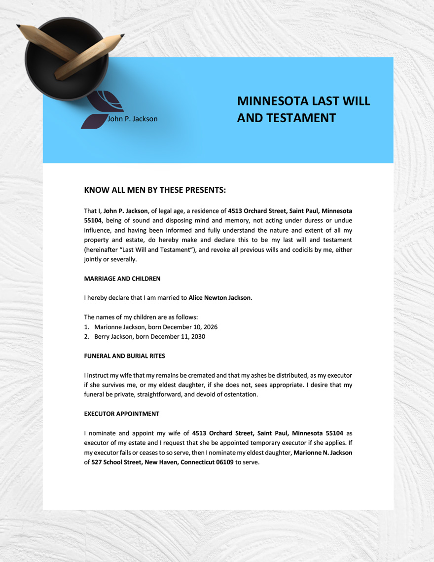 Minnesota Last Will And Testament Template Download In Word Google 