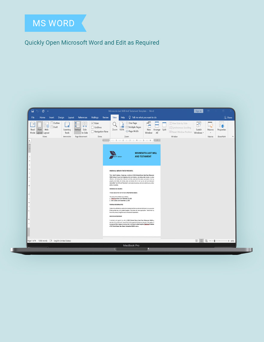 Minnesota Last Will And Testament Template Download In Word Google 