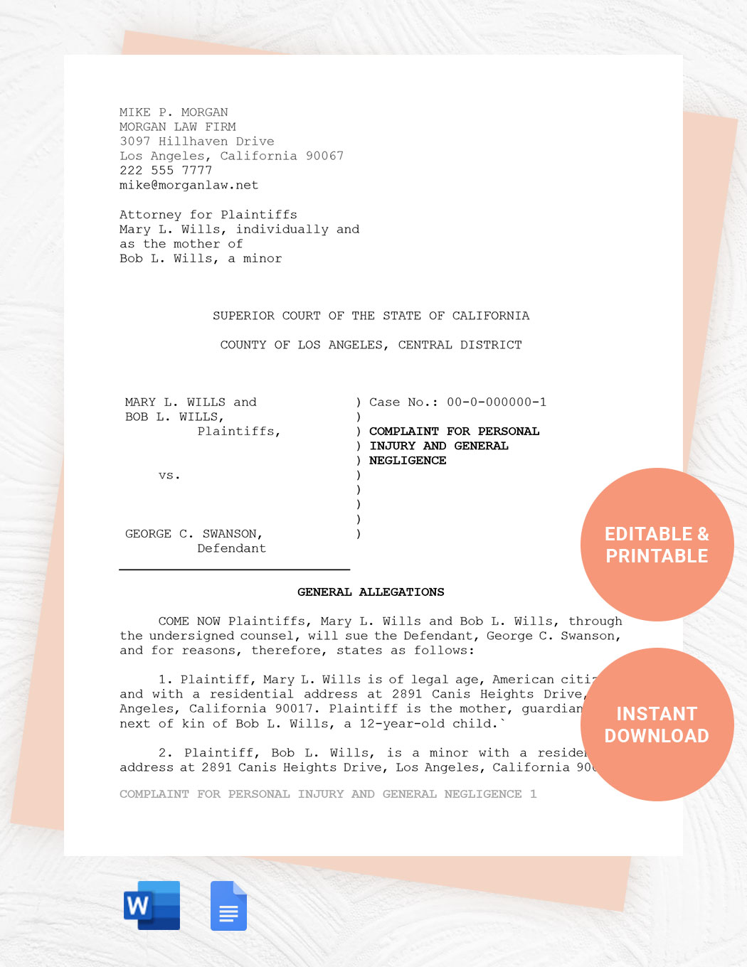 Free California Pleading Paper Template Download In Word Google Docs