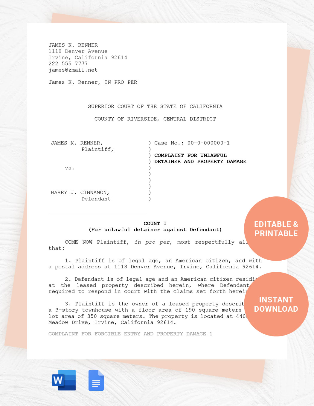 California Pleading Paper Template In Word Google Docs Download