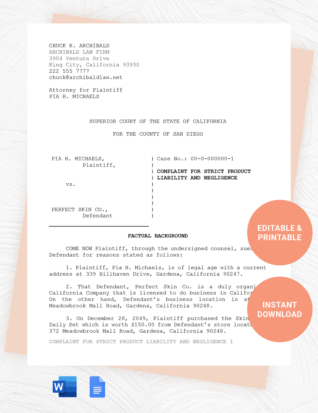 Free Free Pleading Paper Example Google Docs Word Template