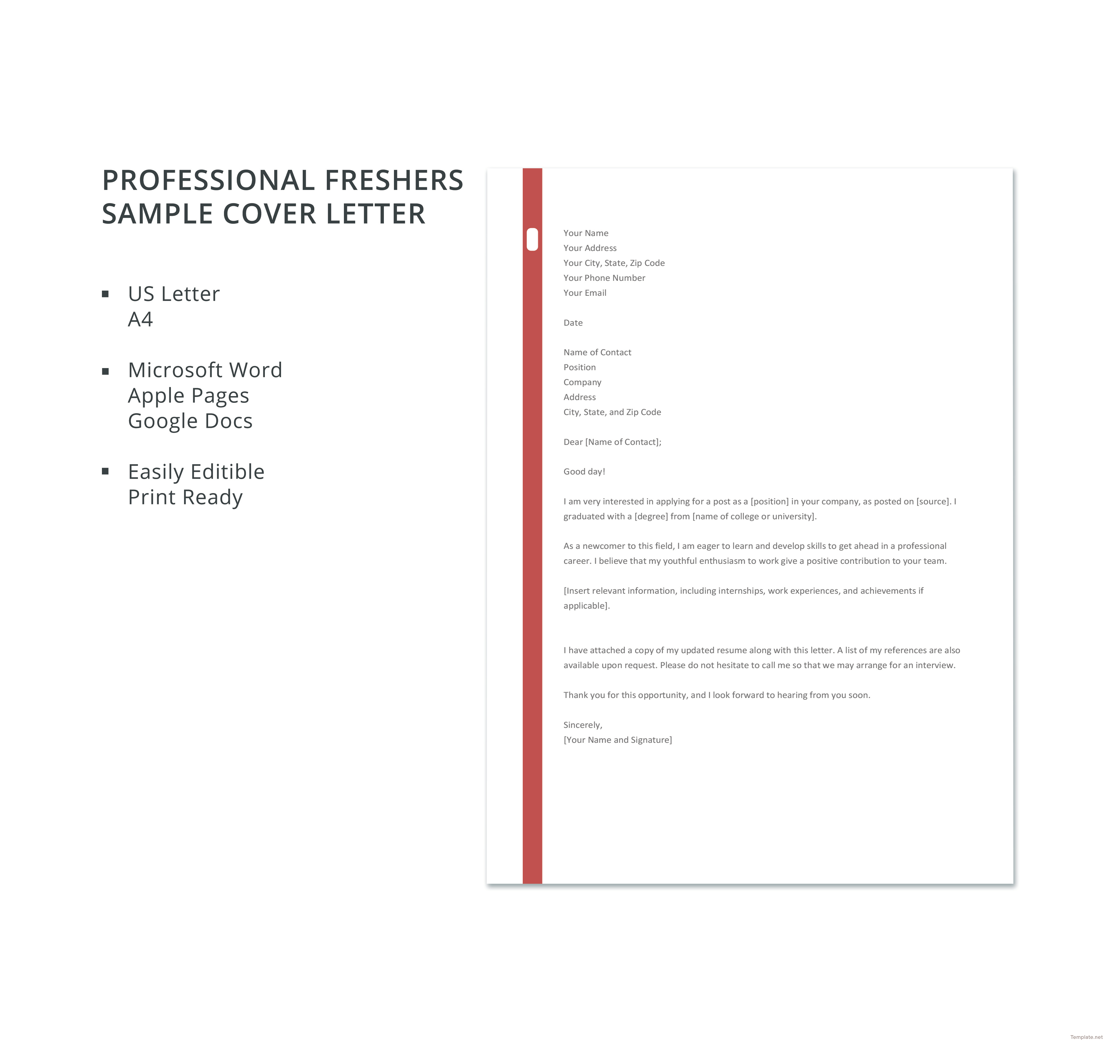 Free Professional Freshers Sample Cover Letter Template In Microsoft 