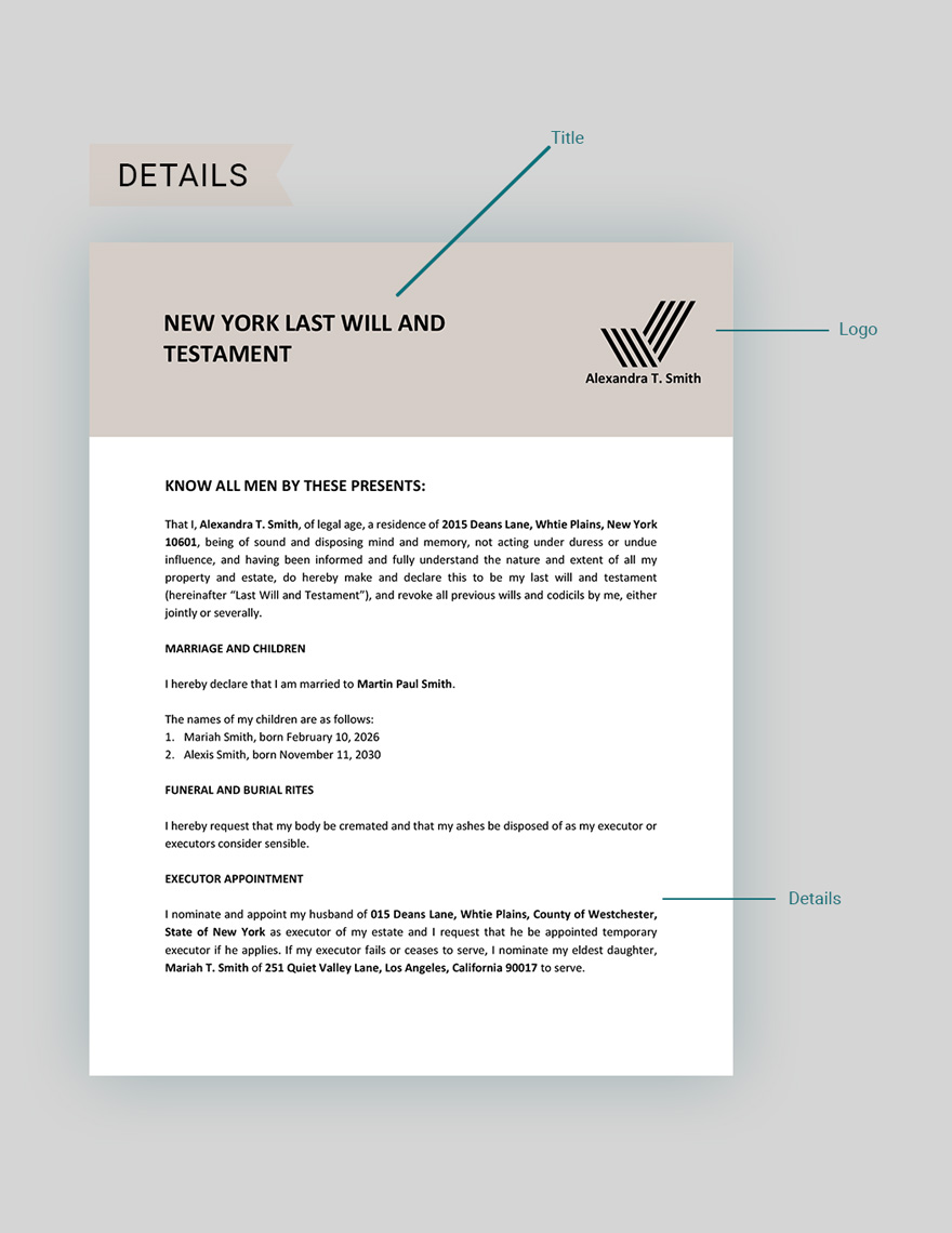 New York Last Will And Testament Template Google Docs Word 