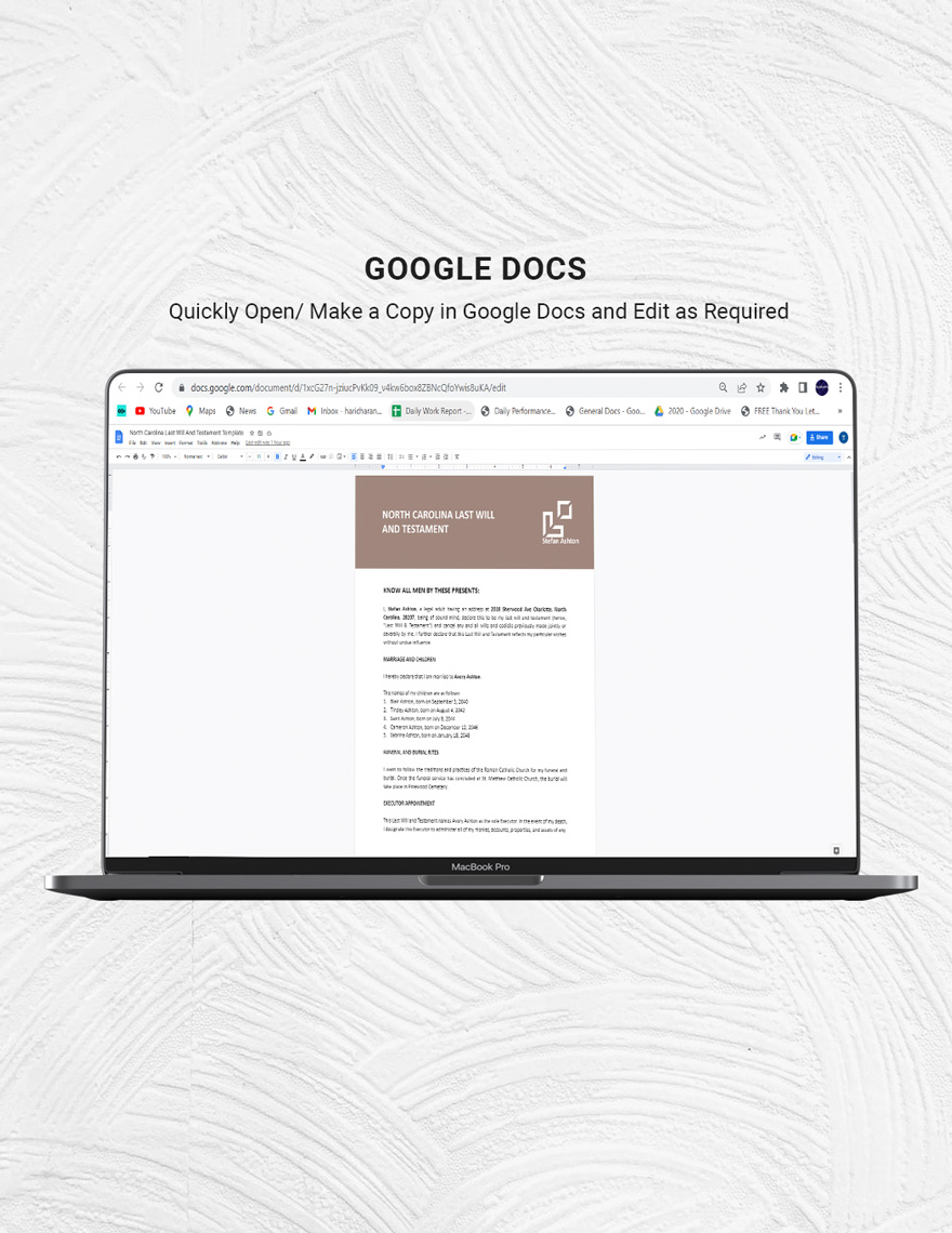 North Carolina Last Will And Testament Template Google Docs Word 