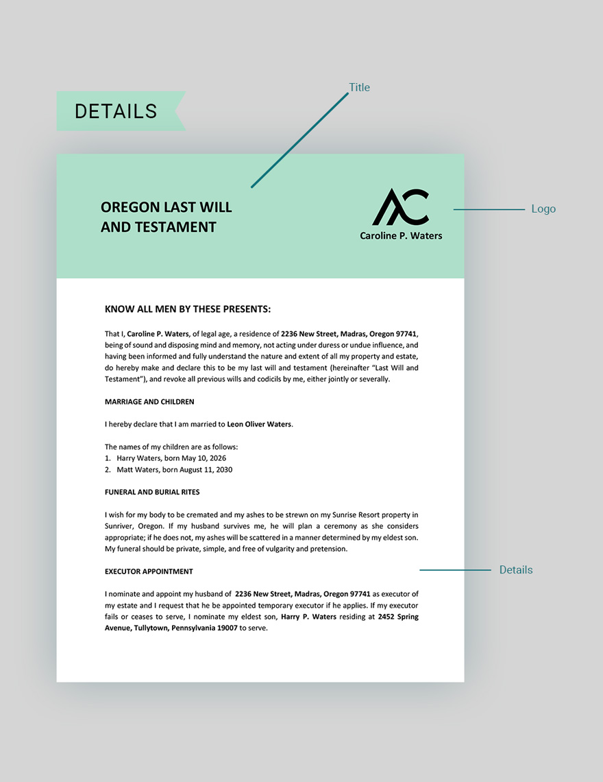 Oregon Last Will And Testament Template Google Docs Word Template
