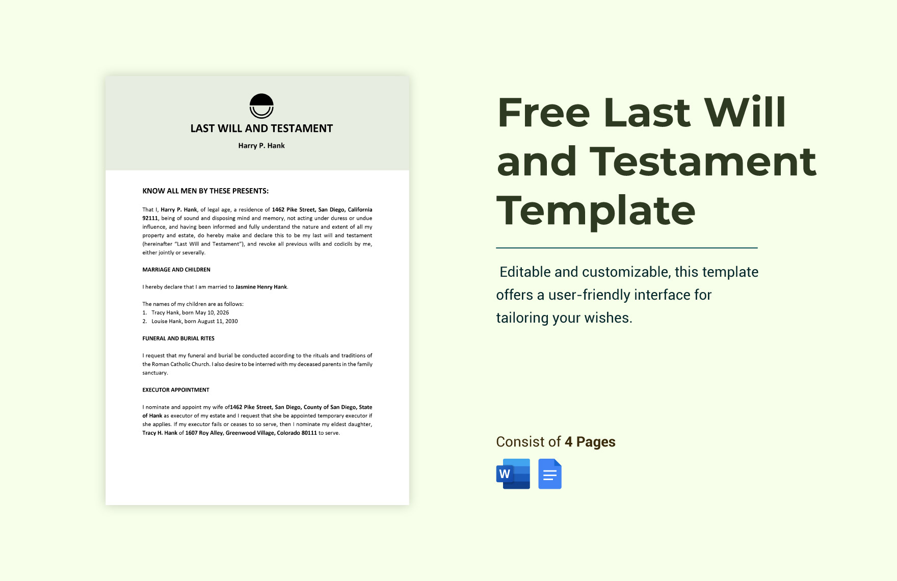 Free Last Will And Testament Template - Download in Word, Google Docs ...