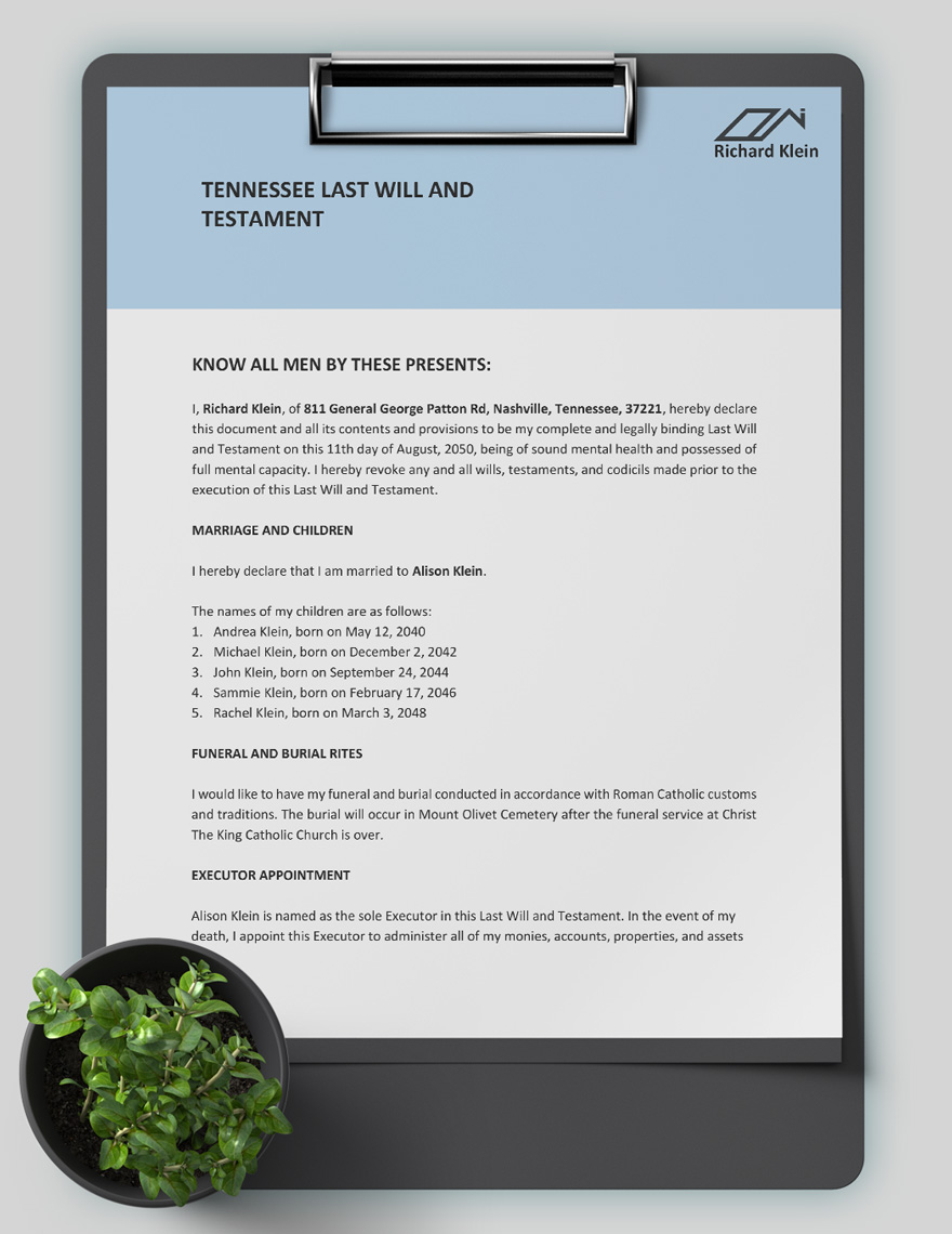 Tennessee Last Will And Testament Template Download In Word Google 