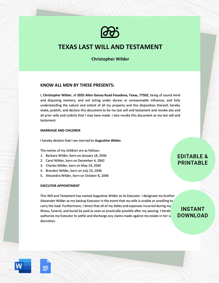 Legal Will And Testament Form Template Download In Word Google Docs 