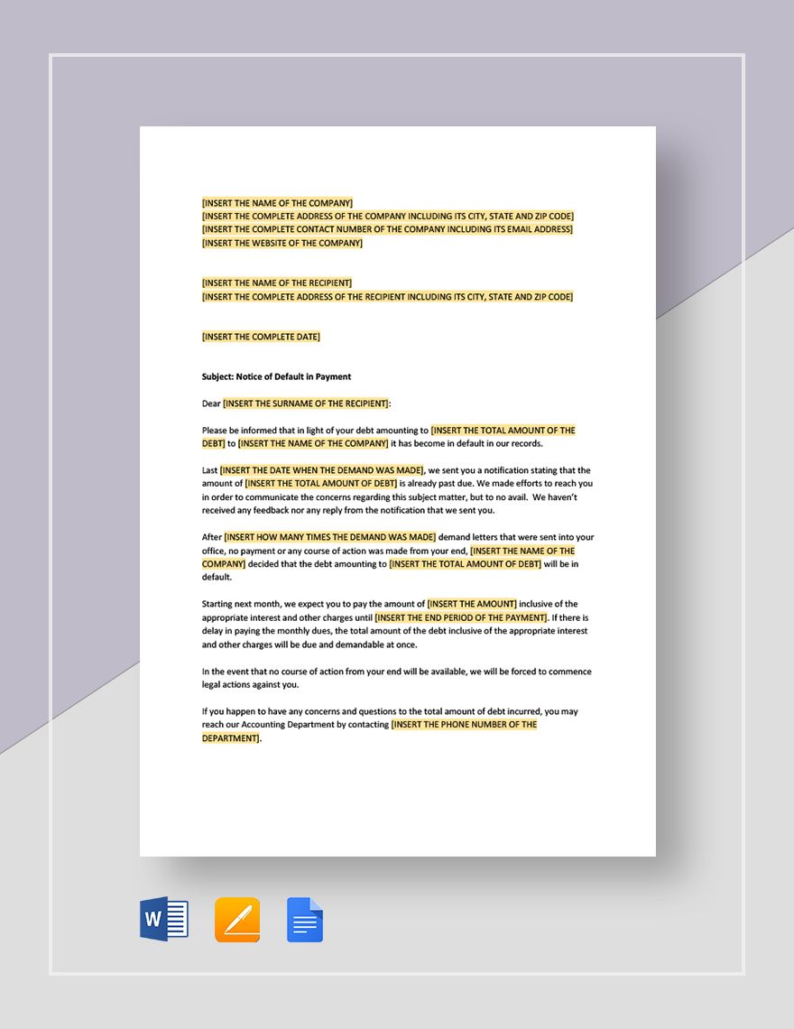 Notice Of Default In Payment Template Download In Word Google Docs 