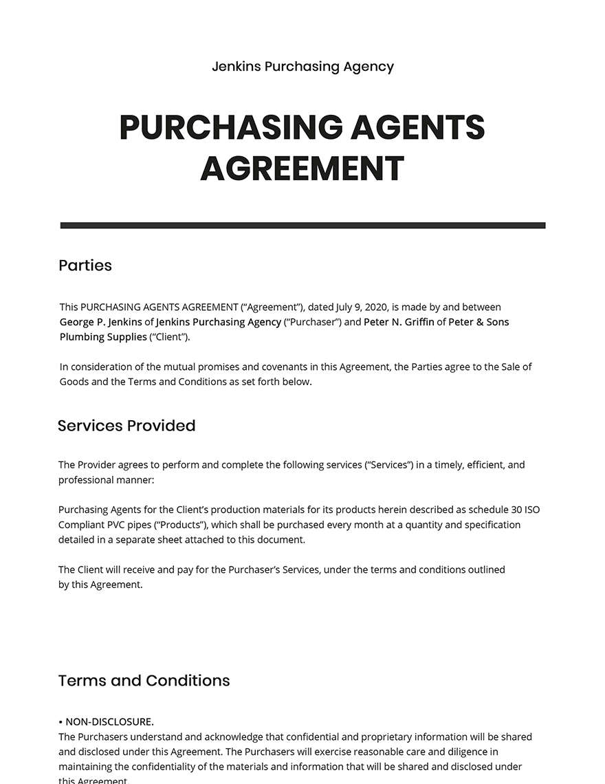 Purchasing Agents Agreement Template - Google Docs, Word, Apple Pages ...
