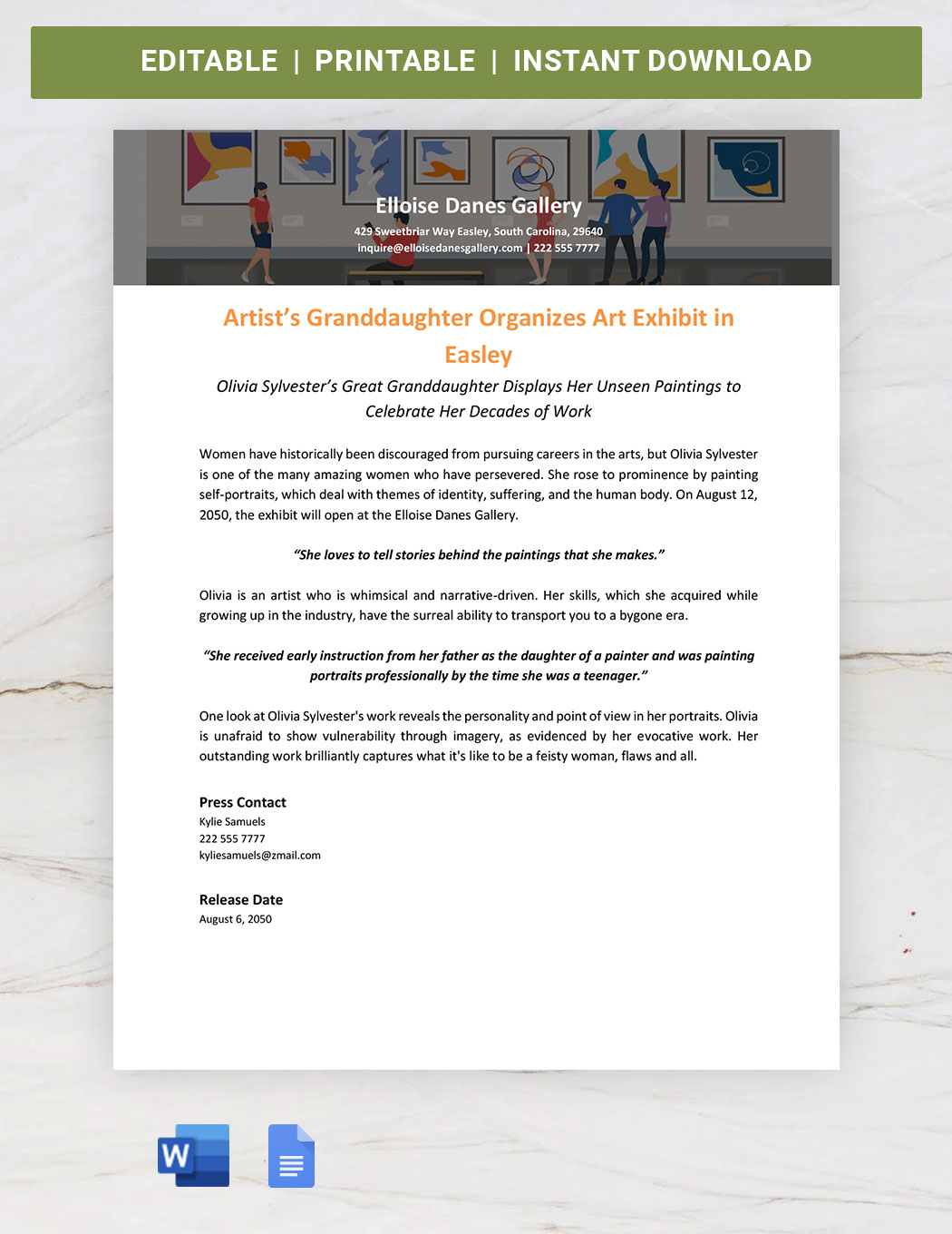Art Exhibition Press Release Template Google Docs Word Template