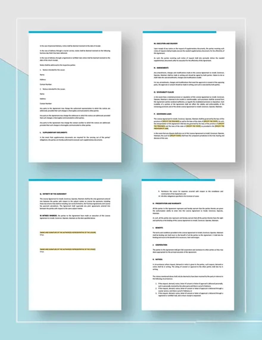 License Agreement Install, Construct, Operate, Maintain Template ...