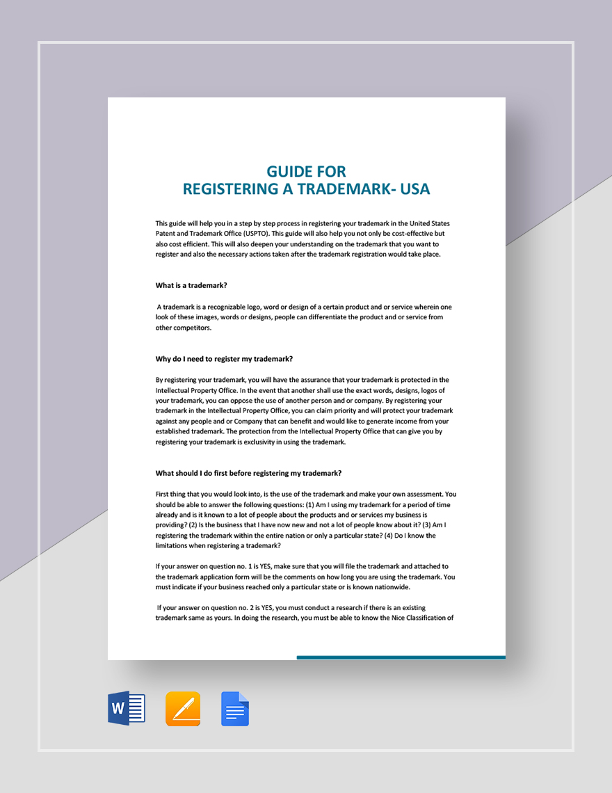 Guide for Registering a Trademark USA Template - Google Docs, Word ...