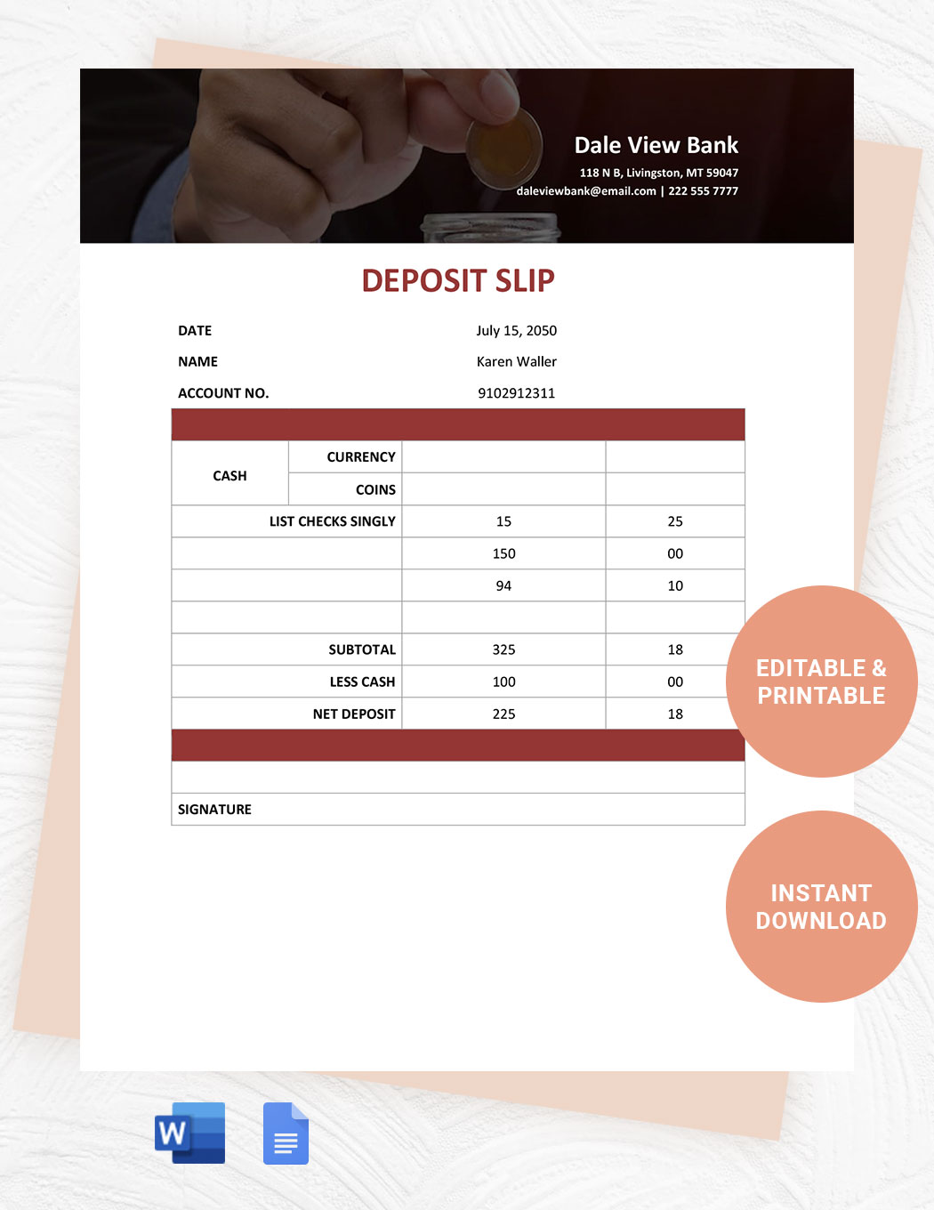 Bank Deposit Slip Template Google Docs Word Template