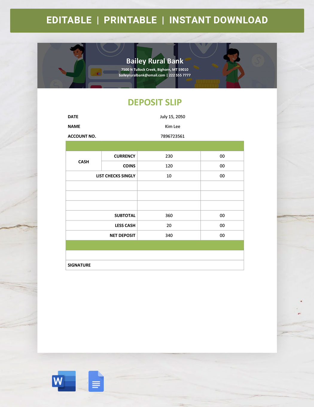 Free Printable Deposit Slip Template - Download in Word, Google Docs ...