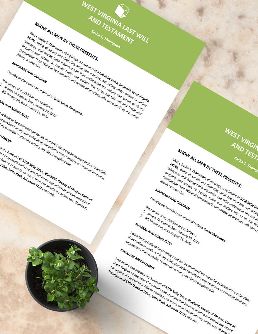 West Virginia Last Will And Testament Template Download In Word 