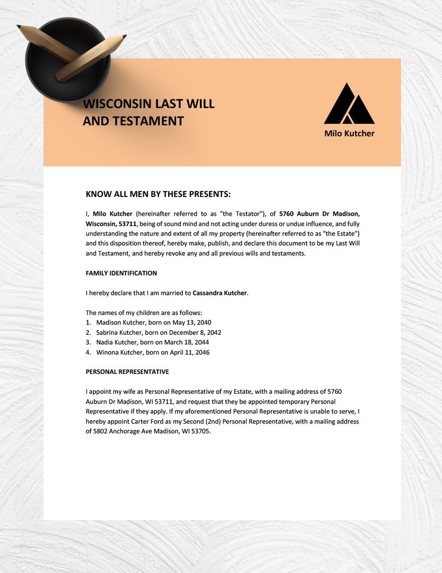 Wisconsin Last Will And Testament Template Download In Word Google 