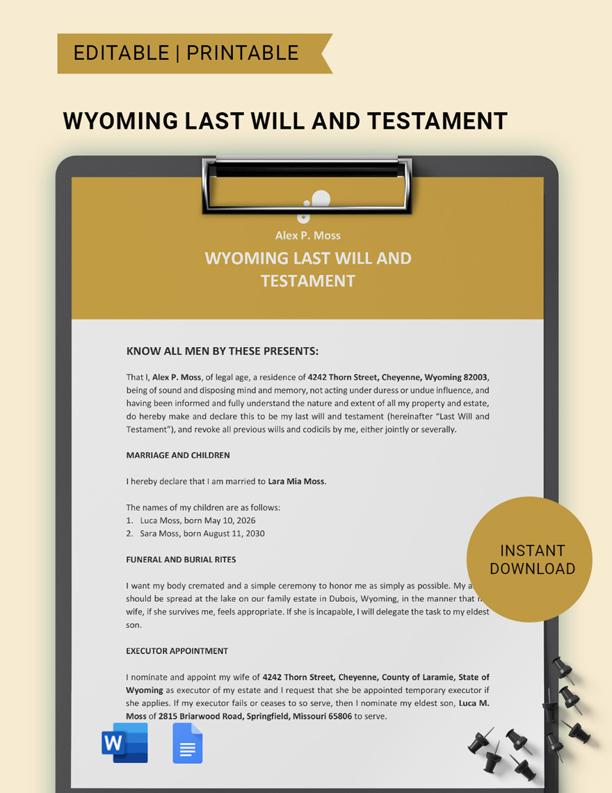 Wyoming Last Will And Testament Template Download In Word Google 
