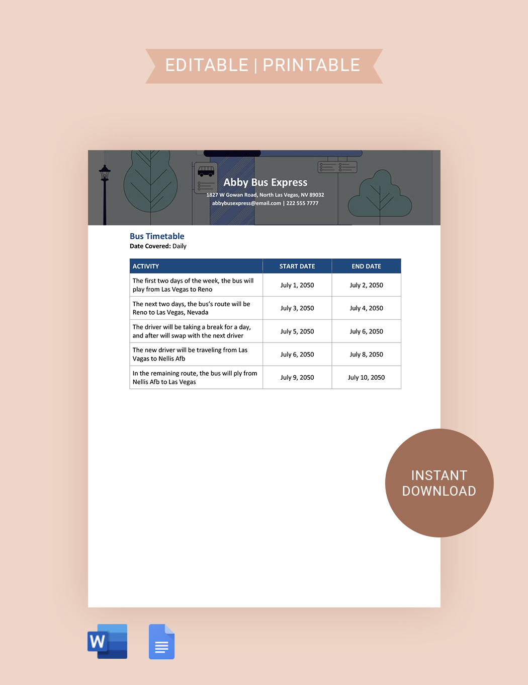 Bus Timetable Template In Word Google Docs Pages PDF Download