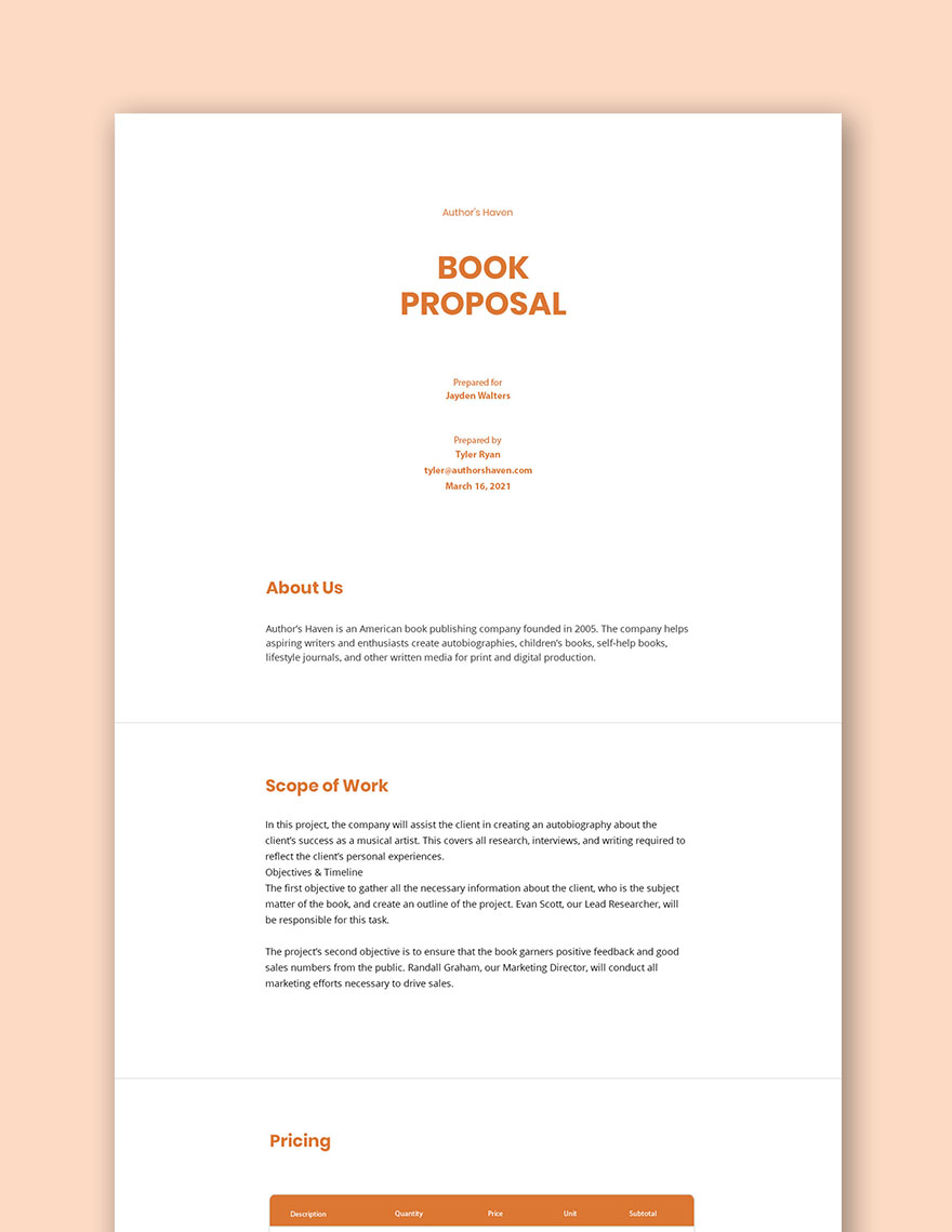 Book Proposal Template Book Proposal Template