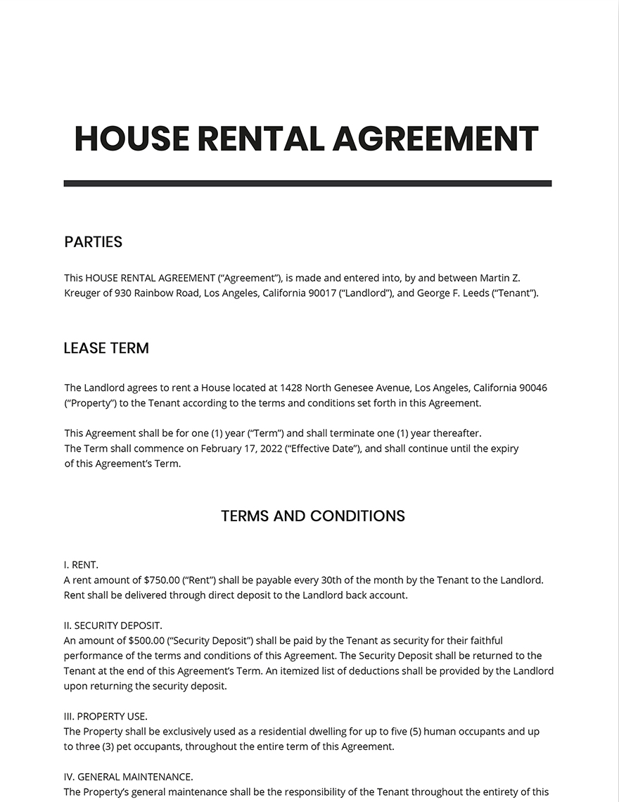 House Rental Agreement Template Google Docs Word Apple Pages 