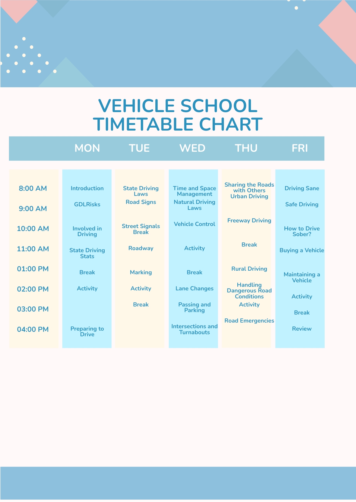 Free Printable Timetable Chart Template - Download in PSD | Template.net
