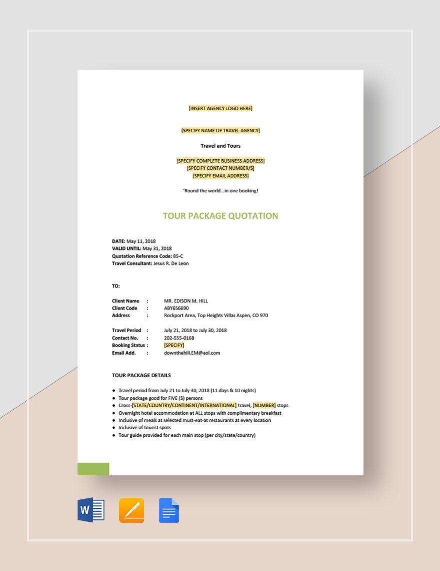 Tour Package Quotation Template Download In Word Google Docs Apple 