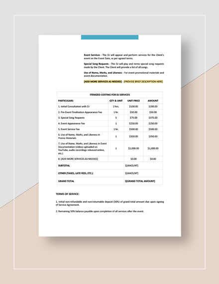 DJ Quotation Template Google Docs Word Apple Pages Template