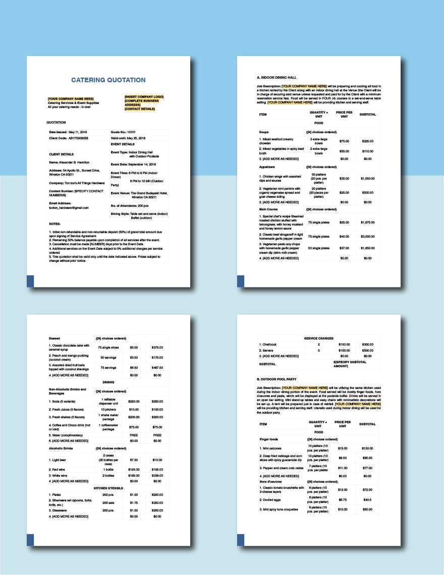 Catering Quotation Template - Download in Word, Google Docs, Google ...