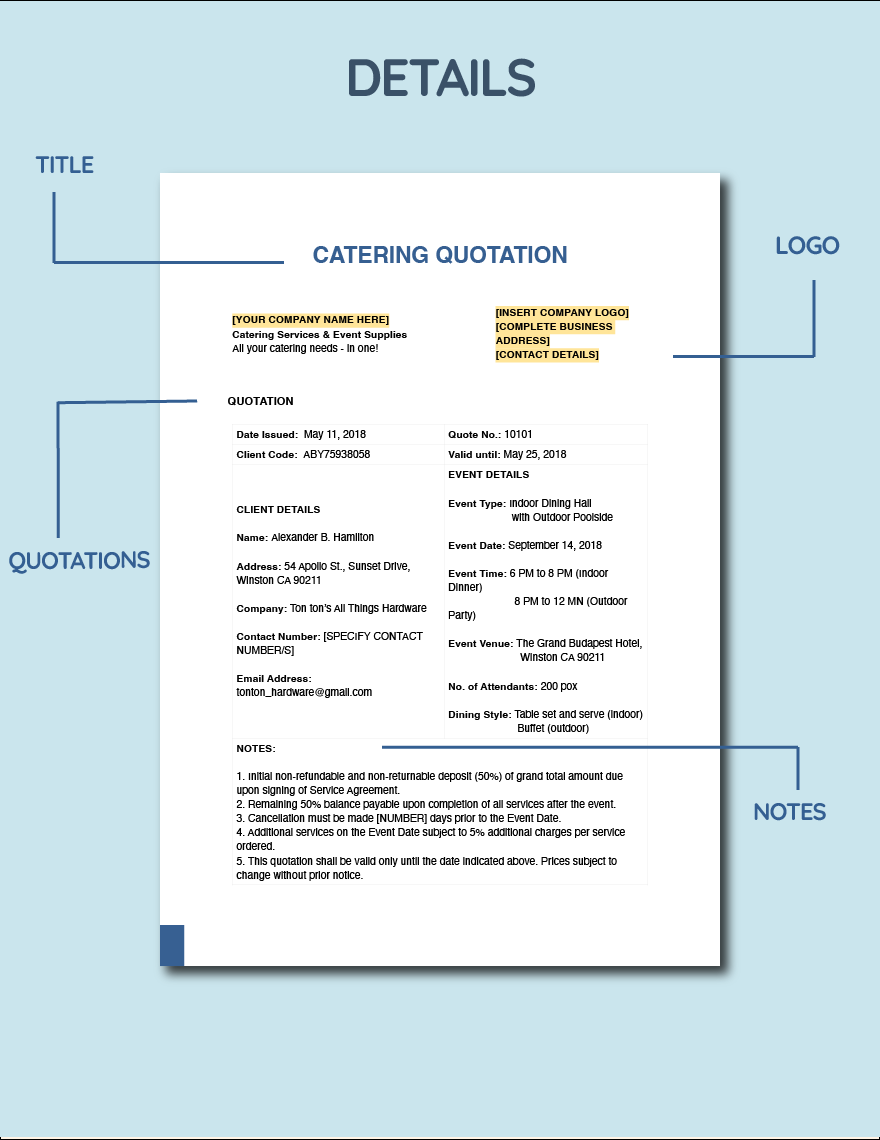Catering Quotation Template - Google Docs, Google Sheets, Word, Apple ...